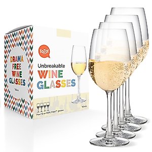 TaZa Outdoor Plastic Wine Glasses With Stem (12oz) | Unbreakable Tritan Stemware For Travel, Pool, Camping, Beach, Picnic, Everyday Use | Dishwasher Safe | Set of 4