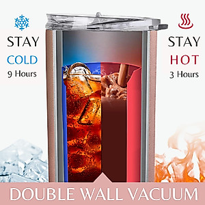 Onebttl Volleyball Gifts for Teen Girls & Team, Stainless Steel Kids Volleyball Tumbler, Double Wall Vacuum Insulated Bottle with Lid and Straw - RoseGold Love at first Spike