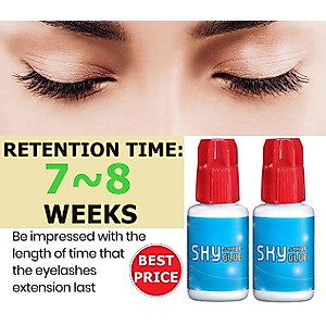 2 Bottles Sky Glue S+ for Eyelash Extension 5ml - Powerful Strong Professional Black Bonding Adhesive for Lash Extensions / 1-2s Fast Drying / 6-8 Weeks Lasting time TUBeauty