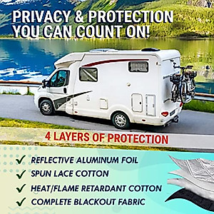LATCH.IT RV Windshield Cover Class C | RV Front Windshield Cover Class C Compatible with Ford 1997-2023 | Class C Motorhome Windshield Cover w/Upgrade Mirror Cutouts and Elastic Corner Bands