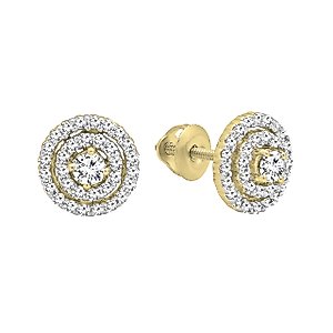 Dazzlingrock Collection 0.3tw Round White Diamond Circle Double Halo Screwback Stud Earrings for Womens, 10K Solid Yellow Gold