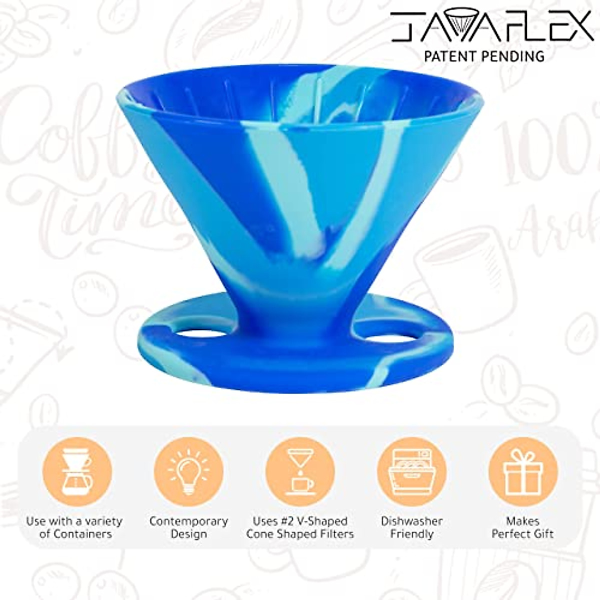Qullai The Original JavaFlex Premium Foldable Silicone Pour Over Coffee Maker and Storage Pouch. Uses #2 V60 Cone Coffee Filters