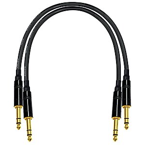 2 Units - 1 Foot - Canare L-4E6S Star Quad, Patch Cable terminated with Neutrik-Rean NYS ¼ Inch (6.35mm) Gold TRS Stereo Phone Plugs - CUSTOM MADE By WORLDS BEST CABLES.