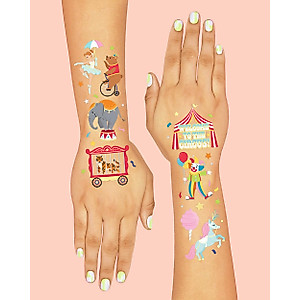 xo, Fetti Circus Party Temporary Tattoos - 42 Gold + Silver Foil Styles | Circus Birthday Party Supplies, Carnival Party Favors, Circus Animals Temp Tats, Clown Arts and Crafts