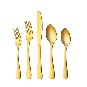 Lorena Matte Gold Silverware Set, 20 Piece Gold Utensils Set Service for 4, Stainless Steel Gold Flatware Set Include Forks Knives Spoons, Cutlery Set for Home and Kitchen, Dishwasher Safe