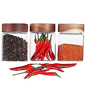 SAIOOL 3 Packs Glass Food Storage Jars with Screw Airtight Seal Acacia Wood Lids,Spice Jars with Lids, Organization for Jars Bottles Containers Travel Gear, Sugar, Salt,Coffee, cookies,spices