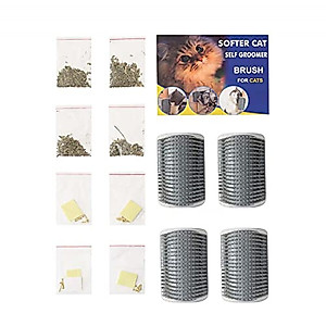 Cat Self Groomer with Catnip Pouch, 4 Pack Wall Corner Scratcher Groomers Soft Grooming Massage Combs for Short Long Fur Cats,Cat Brush Toy for Indoor Cats Kitten