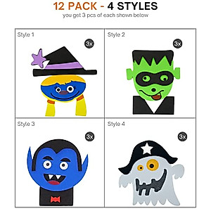 4E's Novelty Halloween Crafts for Kids (12 Pack) Bulk Foam Magnet Character Faces, Fall Crafts for Kids & Toddlers Ages 3-12