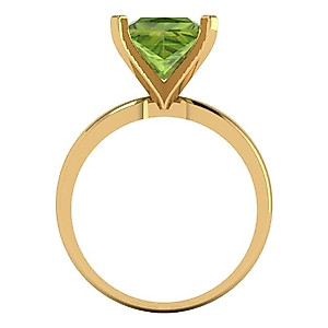 Clara Pucci 3.0 ct Princess Cut Solitaire Natural Peridot Engagement Wedding Bridal Promise Anniversary Ring 18K Yellow Gold Size 9.5