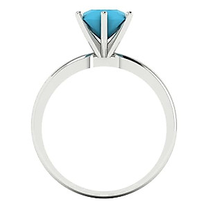 Clara Pucci 1.50 ct Round Cut Solitaire Simulated Turquoise Engagement Wedding Bridal Promise Anniversary Ring 18K white Gold Size 3.75