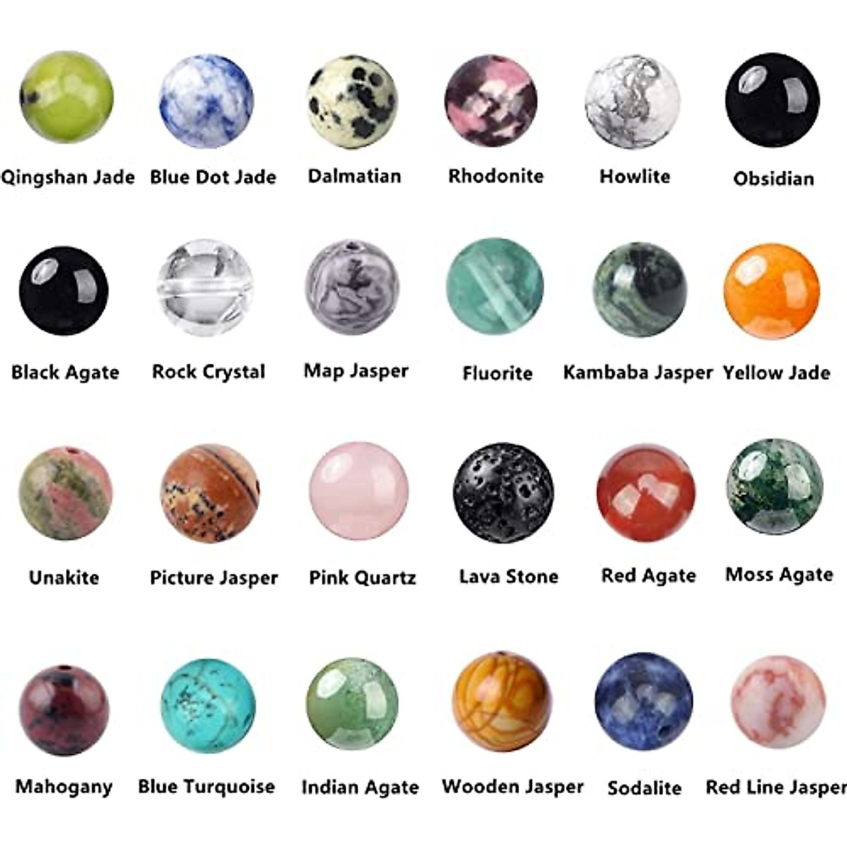 Basigeese 960pcs Natural Stone Beads Polished Beading 6mm Loose Beads Gemstone Crystal Energy Stone Healing Power for DIY Jewelry Making(6mm 24Materials A)