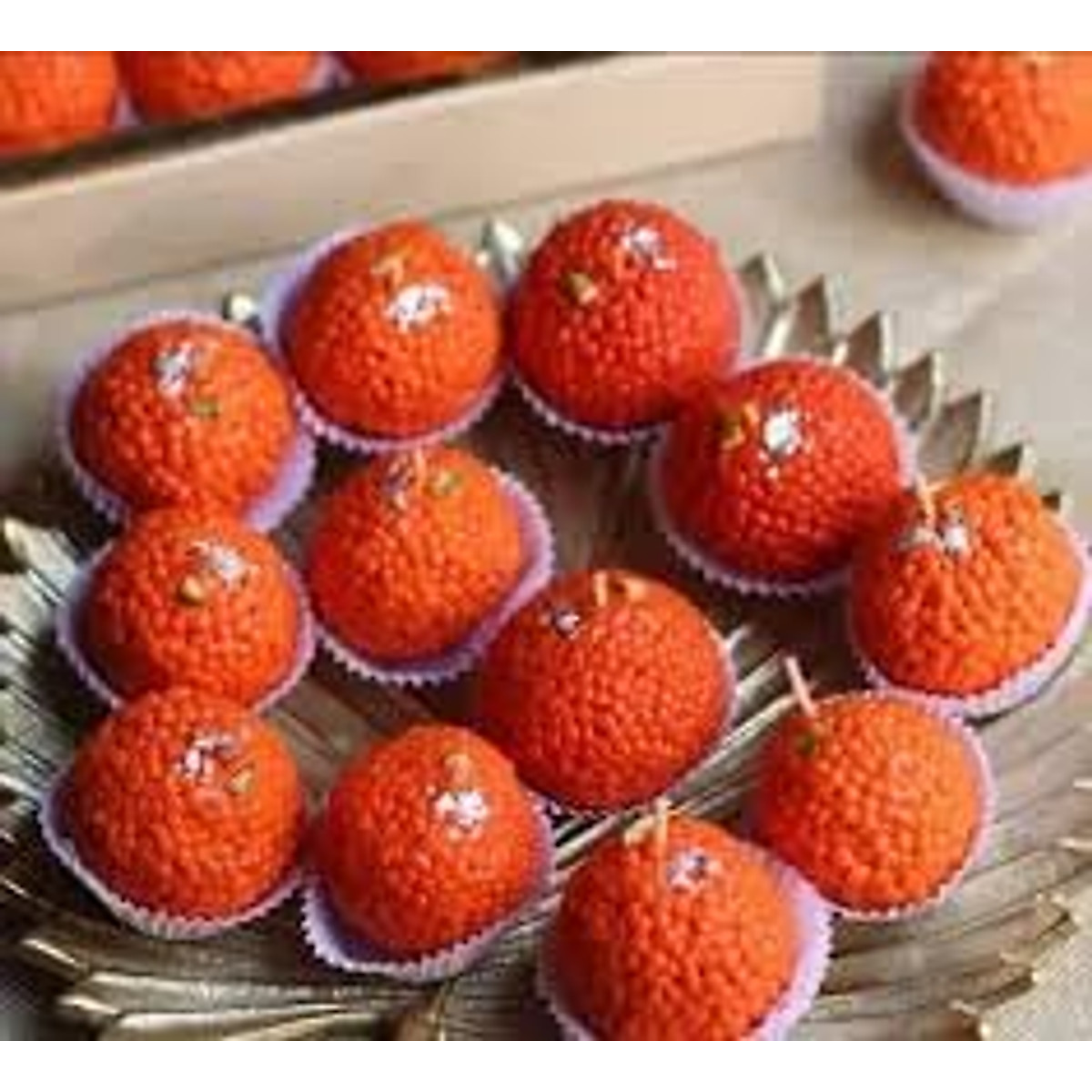 SKP Decor Hand Crafted Pure Soy Wax Scented Ladoo Shape Candle | Designer Candle for Ganesh Chaturthi Decorations Set of 6 Pcs (Red and Rose Scent)