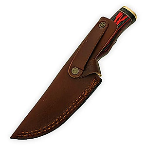 Custom Handmade Damascus Steel Hunting Knife/Skinning Knife SS-17452 (Red & Black Wood) (Red)