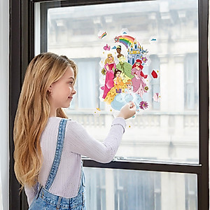 Make It Real Disney: Window Art Mosaic - Disney Princess - 70 pcs, Reusable Puzzle Window Clings, Creates a 9.5 x 16.5 Image, Kids Ages 6+