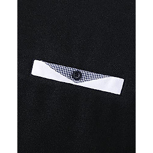 GHYUGR Men's Polo Shirts Short Sleeve Slim Fit Polo Casual Plaid Splice T-Shirts,Black 4,M