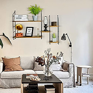 Mijee Floating Shelves for Wall,Industrial Shelves,Laundry Room Shelves,Bathroom Shelves,Metal Frame Rustic Brown Wall Shelves Set of 2