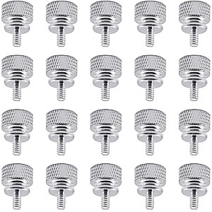 Powlankou 20 Pieces 6#-32 Computer Case Screws, Anodized Aluminum Thumbscrews, Fully Threaded Knurled Thumbscrews, Thumb Screws (Silver)