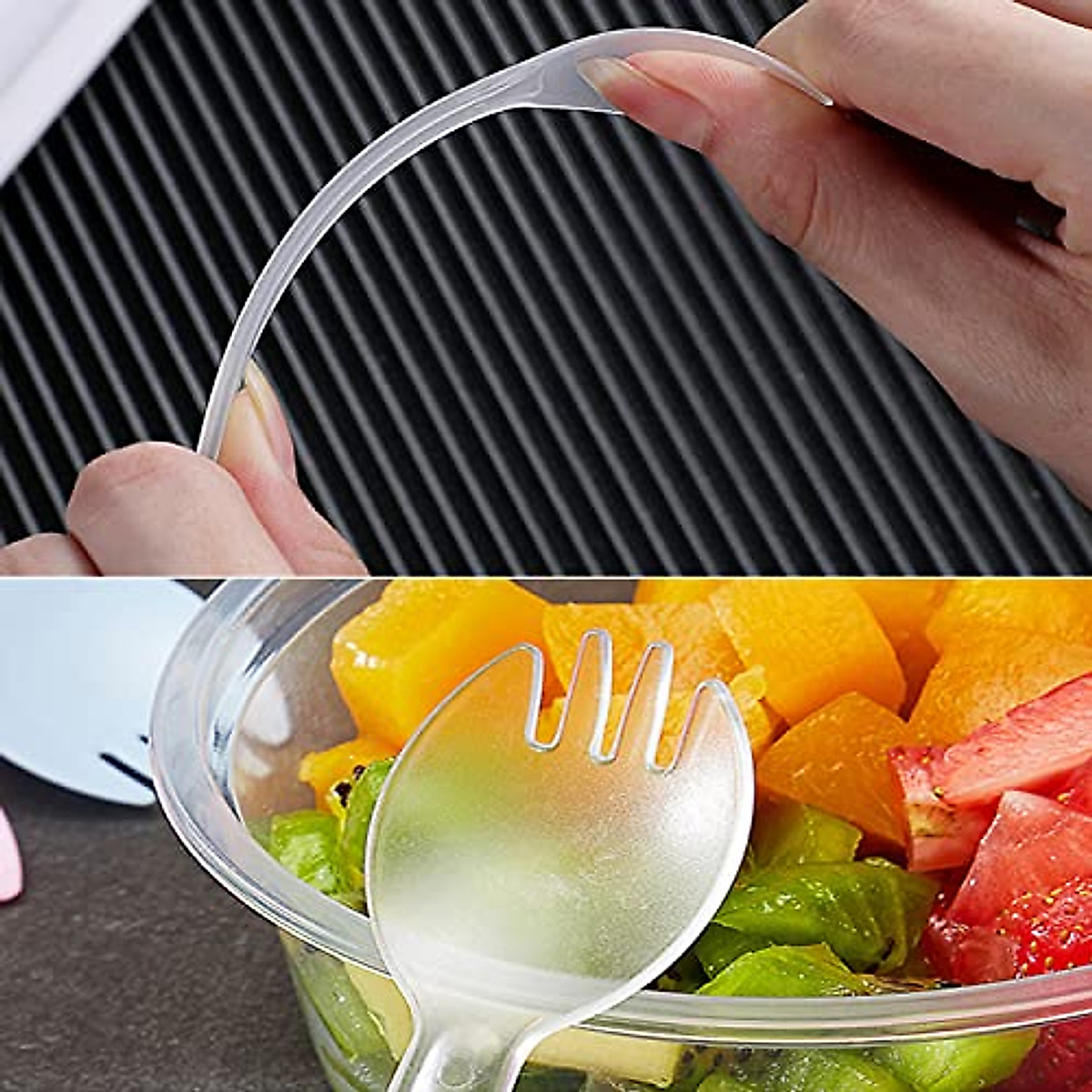 100PCS Disposable Sporks, Individually Wrappe Eco-Friendly Durable Plastic Spork, 2 in 1 Forks and Spoons Great for School Lunch, Picnics or Restaurant and Party Supply (Clear)