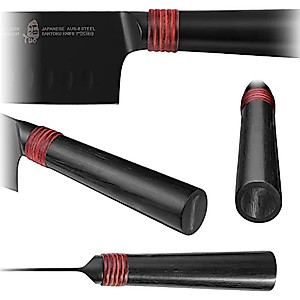 TUO Santoku Knife 7" - Pro Japanese Cleaver Knife Super Sharp Hollow Ground Edge - HC Japanese AUS-8 Stainless Steel - Comfortable Pakkawood Handle - with Sheath & Gift Box - Dark Knight Series