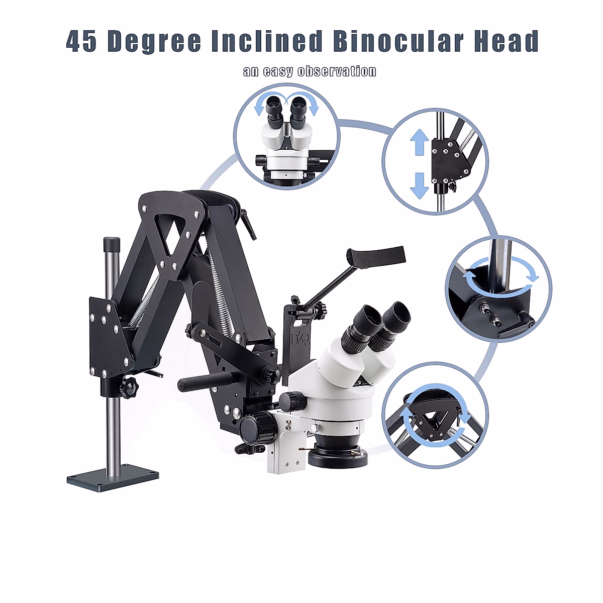 DZQ Micro Inlaid Mirror 7X-45X Multi-Directional Microscope Set Working Distance 3.7-11.8 inch Micro-Setting Microscope Spring Bracket with Ring Light(Upgraded Version)