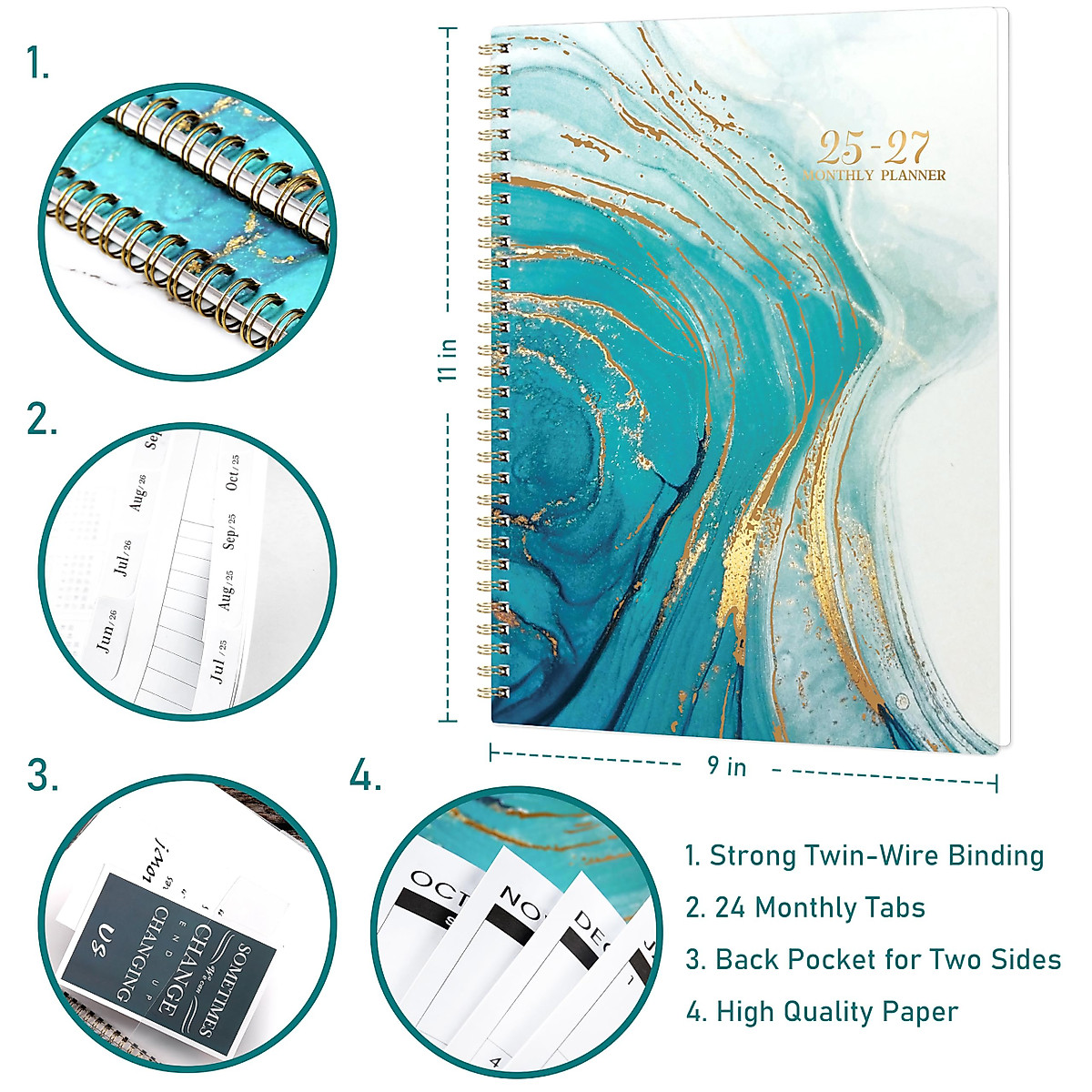 2025-2027 Monthly Planner/Calendar - Jul. 2025 - Jun. 2027, 9" x 11", 2025-2027 Calendar Spiral Bound, 2 Year Monthly Planner with Tabs