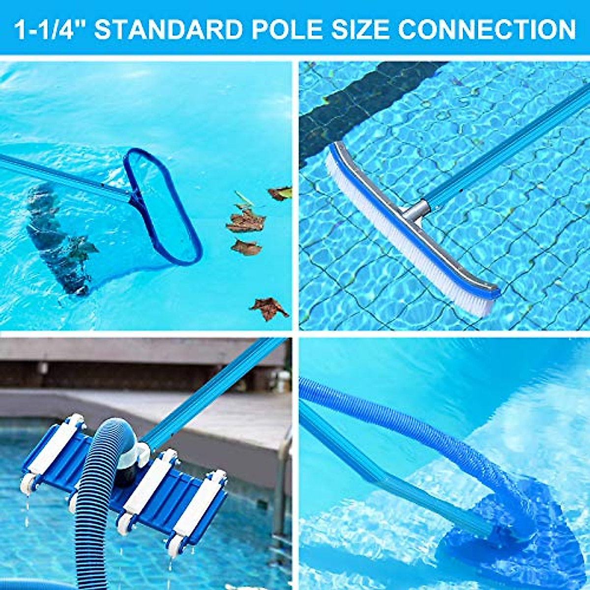 BLIKA 16.5FT Blue Aluminum Telescopic Swimming Pool Pole, 1.30mm ...