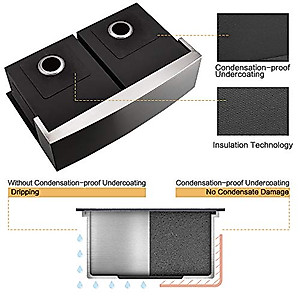 33 Inch Double Bowl Farmhouse Sink Workstation-Bokaiya 33x22 Stainless Steel Double Bowl Kitchen Sink Apron Front Sink 16 Gauge Deep 50/50 Low Divide Farm Sink with Cutting Board