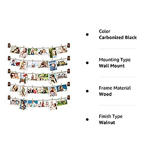 Emfogo Picture Frames Collage Wall Decor Photo Collage Picture frames 4x6 for Wall Hanging with 30 Clips Multi Photo Display for Dorm Room Decor