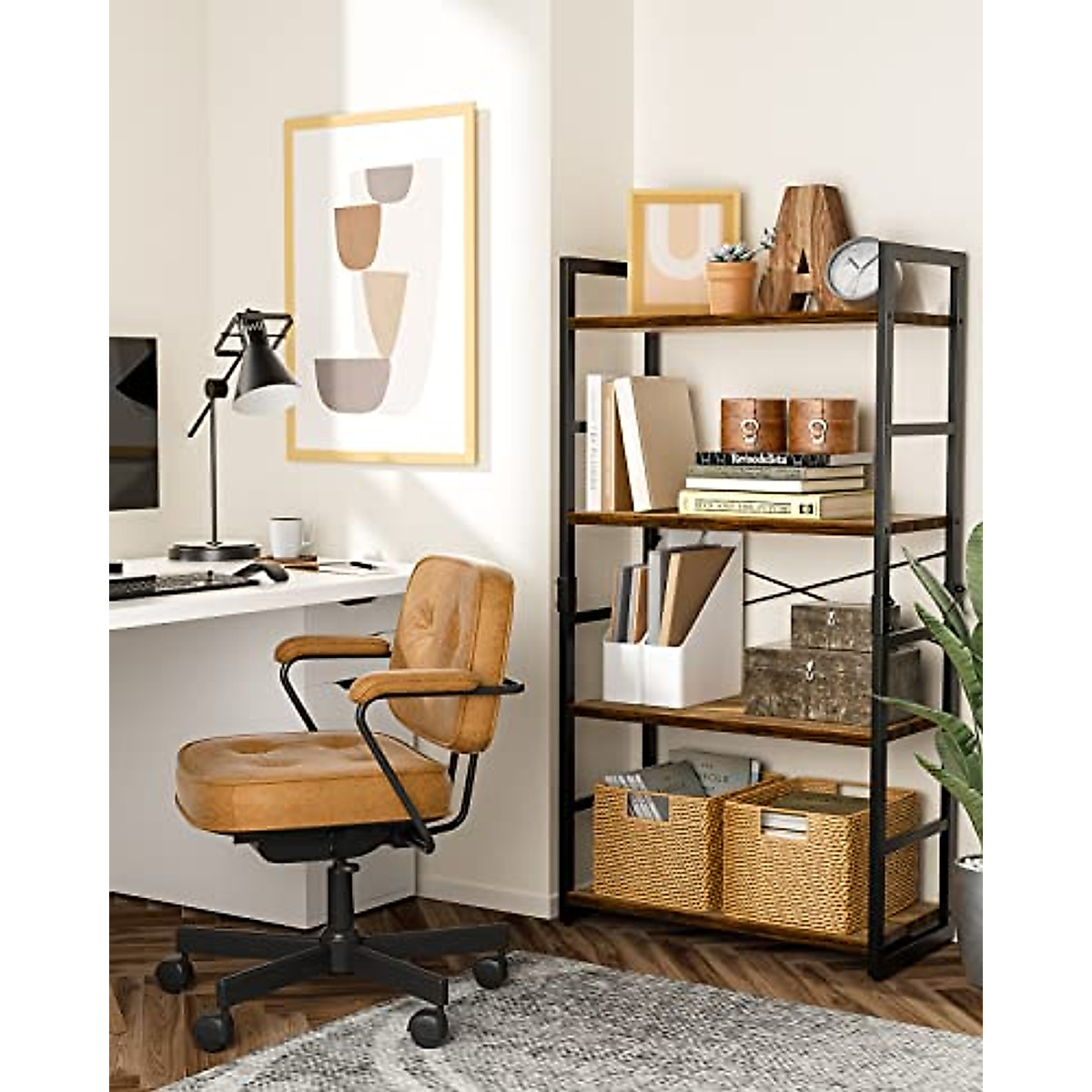 Pipishell Bookshelf, 6-Tier Bookcase with Storage Drawer, Tall Bookshelf Storage Rack with Metal Frame & Wood Grain Finish, Industrial Bookshelf for Living Room, Bedroom, and Home Office, PIBS02WN