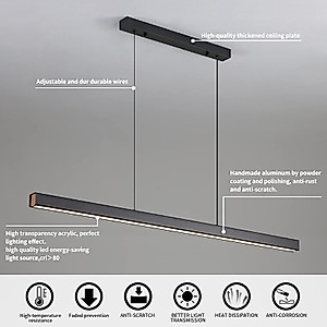 Mikeru Dimmable 3000k-6000k Linear Pendant, 39 Inch Modern LED Pendant Light with Remote Control, Adjustable Cable Suitable for Office Dining Room Kitchen Island, Billiard Room (39inch)