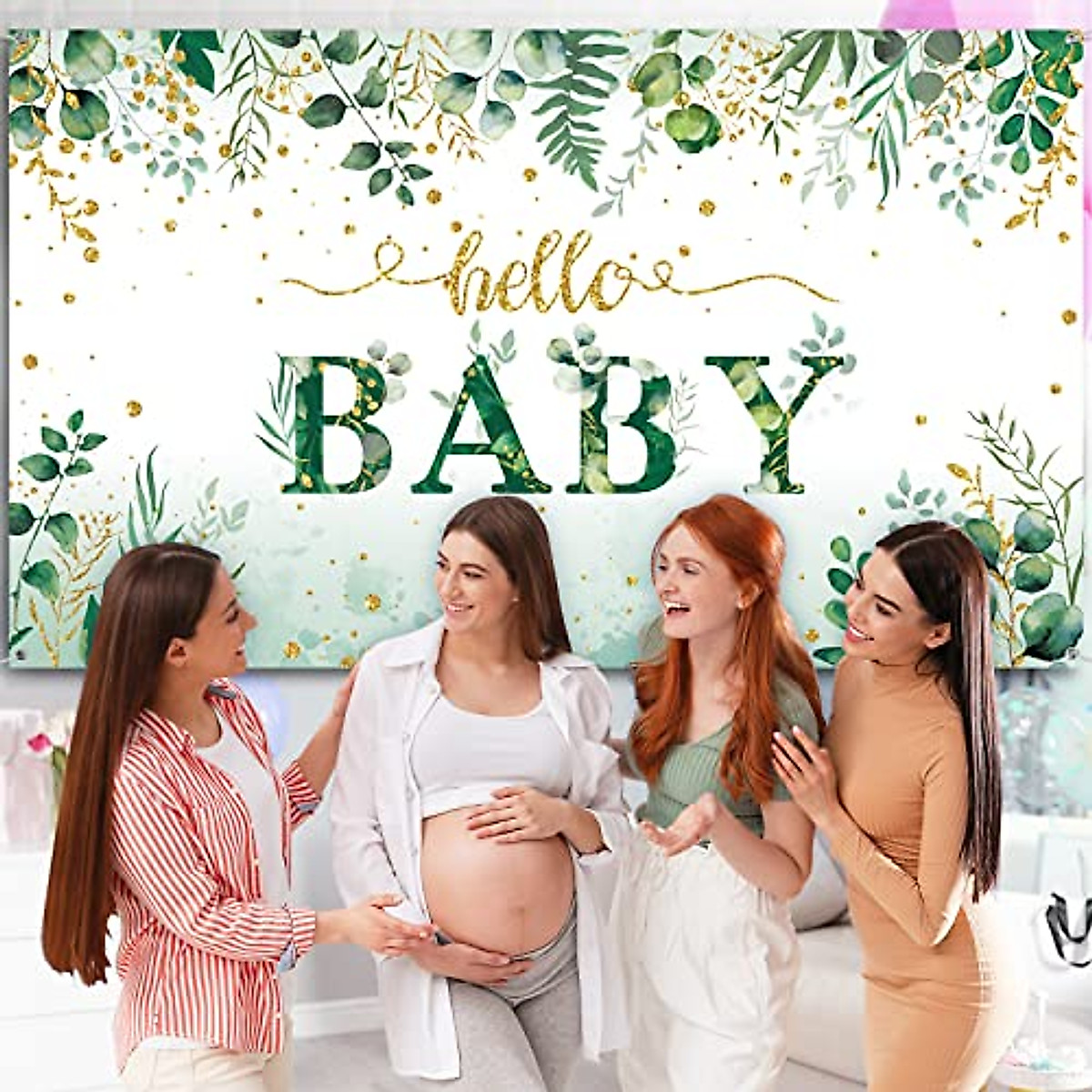 Greenery Baby Backdrop for Boy Gold Green Eucalyptus Greenery Leaves Banner Background 6 x 3 ft Baby Shower Decoration Party Photography with Rope