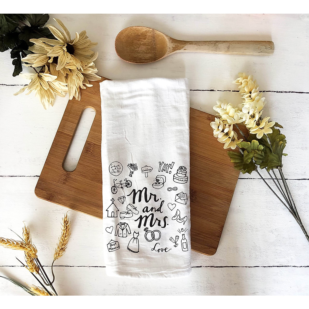 Handmade Kitchen Towel for Mr. and Mrs. - Newlywed or Engagement Gift, Housewarming and Hostess Gift (Mr. and Mrs. Kitchen Towel)