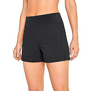 CRZ YOGA Women's Lightweight Mid Rise Hiking Shorts 4'' - Stretch Athletic Summer Travel Outdoor Golf Shorts Zip Pockets Ink Gray Medium