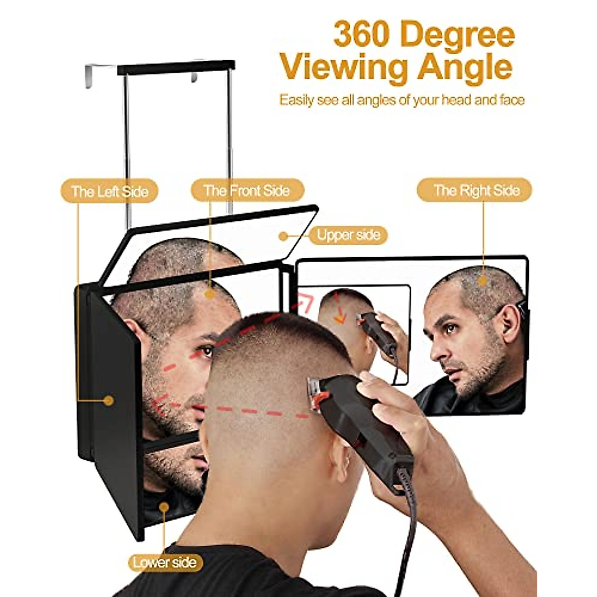 5 Way Mirror, Barber Mirror for Self Hair Cutting, 360° Mirror for Men Shaving, Makeup Mirror with Height Adjusta for Braiding Hair Styling Dye Hair for Women (Black)