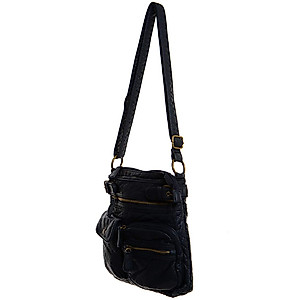 Ampere Creations Soft Vegan Leather Handbag Multi-functional Crossbody (Navy Blue)