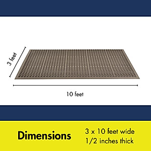 NoTrax Sanitop® 3' x 10' Lightweight Restaurant Rubber Floor Mat with Drainage Holes and Beveled Edges, Anti-Slip Mats, Black, 562S0310BL