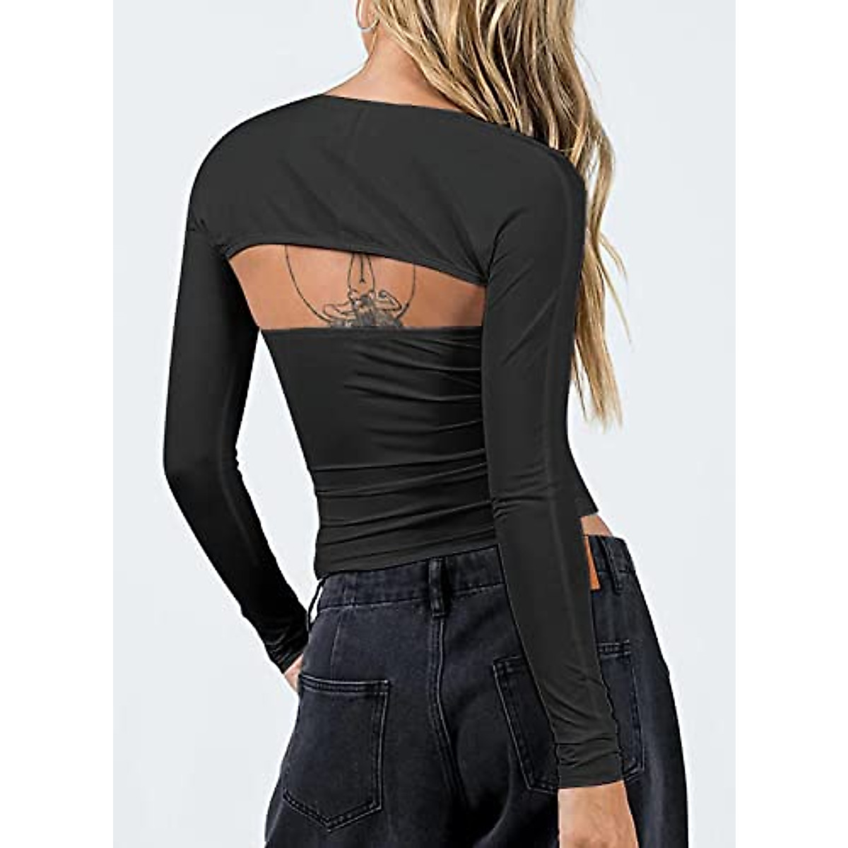 Dokotoo 2023 Women's Long Sleeve Shrug Crop Cardigan & Sexy Y2K Square Neck Strapless Cami Tank Top - Black, M