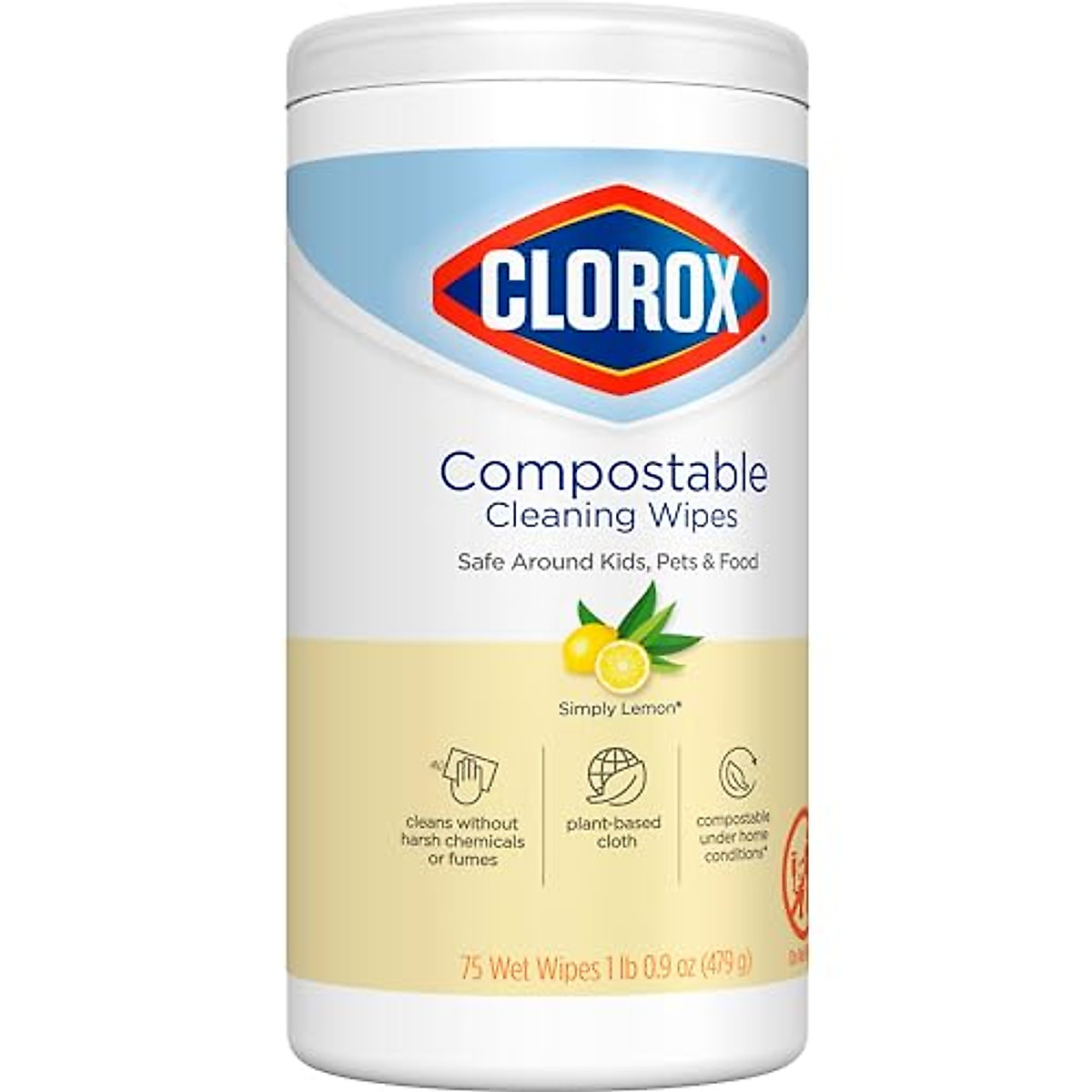 Clorox Compostable Cleaning Wipes - All Purpose Wipes - Household Essentials, Simply Lemon, 75 Count (Pack of 3)