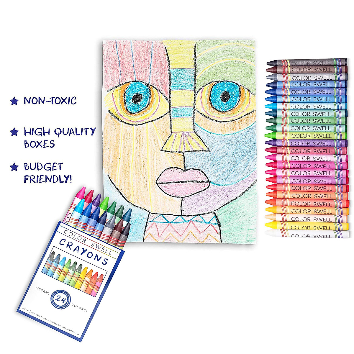 Color Swell Bulk Crayon Packs - 36 Boxes of 24 Vibrant Colored Crayons of Teacher Quality Durable Bulk Crayons for Classroom and Home