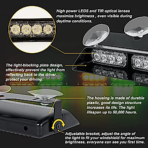 ASPL 2 in 1 Dash Emergency Strobe Lights 2x7.2 Inch 16LED Interior Front/Rear Windshield Safety Deck Split Light Bar Hazard Flashing Warning Traffic Lights For Trucks Vehicles Cars(Amber/Green)