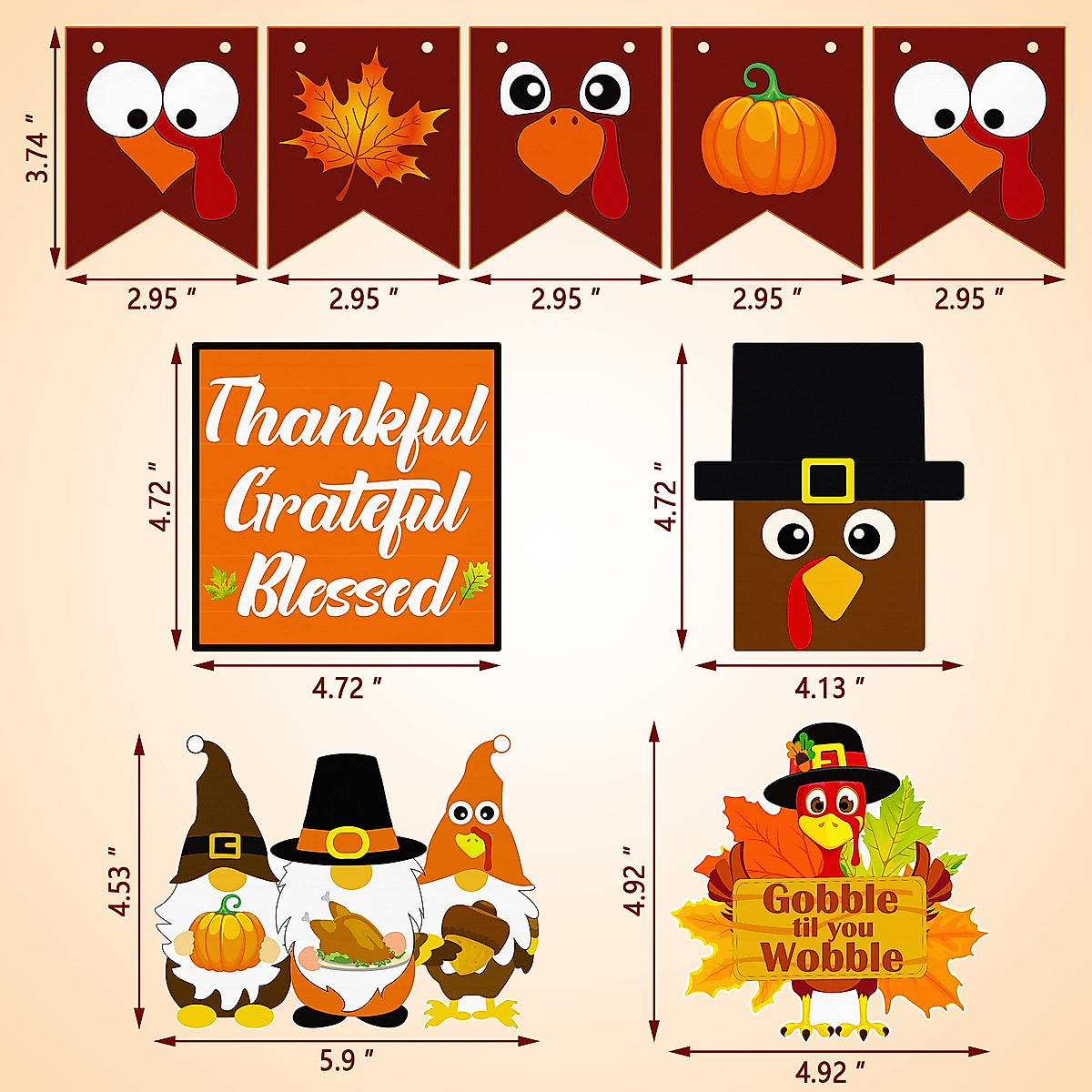 Thanksgiving Tiered Tray Decor Set - 9PCS Includes Turkey Wooden Gnome Signs Pumpkin Maple Leaf for Thanksgiving Home Indoor Kitchen Table Decorations(Tiered Tray Not Included)