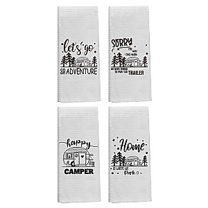 Happy Camper Kitchen Towels Set - Camper Gifts, RV Gifts, 2 Pieces 16 X 24 Inch Camper Hand Towels, Bathroom Hand Towels, Hand Towels for Bathroom, RV Accessories for Inside
