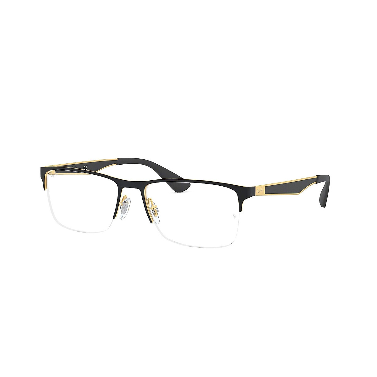 Ray-Ban RX6335 Rectangular Prescription Eyeglass Frames, Black On Arista/Demo Lens, 54 mm