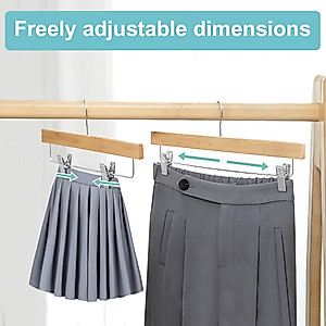 BAGAIL Wooden Pants Hangers with Adjustable Clips, 360°Swivel Hook Space Saving Skirt Holders with Anti-Rust Clips for Trousers, Jeans, Shorts (20Pack Natural)