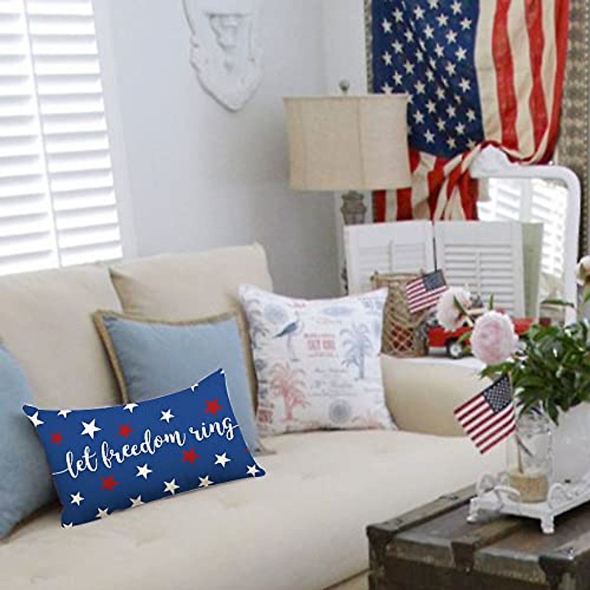 JXZYGMD 4th of July Pillow Covers 12x20 Patriotic Stars Let Freedom Ring 4th of July Memorial Day Independence Day Lumbar Throw Pillow Cover Decorations for Sofa Home Decor