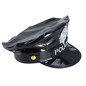 BinaryABC Police Hat Badge,Cop Hat,Officer Hat, Halloween Costume Cosplay Party Accessories (Black)