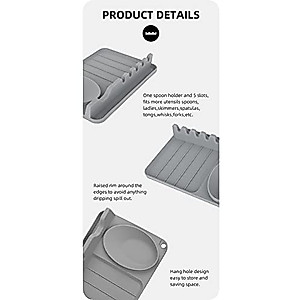 Keppa Silicone Spoon Rest, Utensil Holder, Gray, With Drip Pad for Multiple Utensils, Heat Resistant, 10.51x7.32 inches