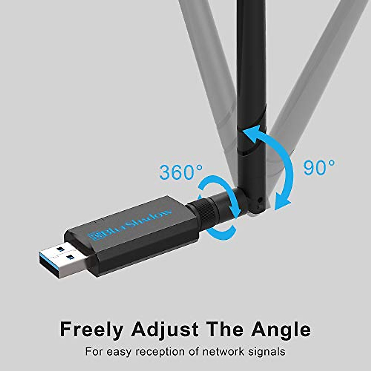 Blueshadow AC1200 USB WiFi Adapter - 2.4G/5G Dual Band Wireless Network Adapter for PC Desktop, MU-MIMO WiFi Dongle, USB 3.0, Supports Windows11/10/8/7/Vista/XP, /Mac OS X 10.5-10.15