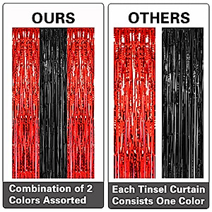 PIGETALE, 2 Pack 3.2x8.2 Feet Black and Red Foil Fringe Curtains Party Decorations, Tinsel Curtain Backdrop Streamers for Birthday Graduation Fiesta Stranger Theme Halloween Christmas Party Supplies