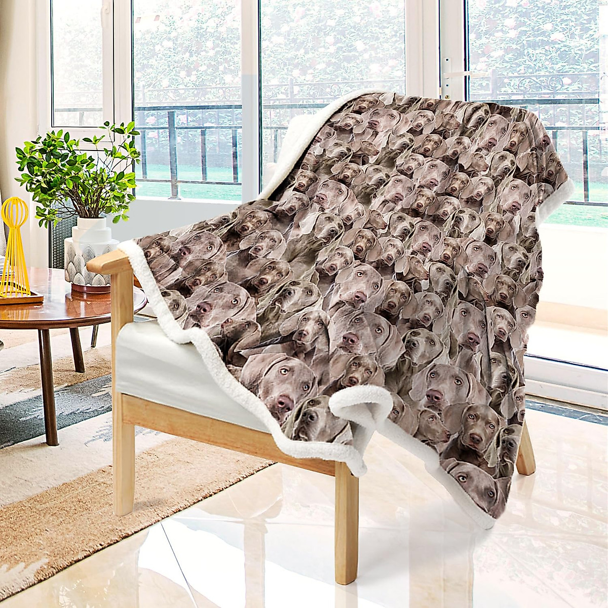 BlessLiving Fuzzy Dog Blanket for Kids Adults Puppy Lovey Fleece Blanket Reversible Animal Pattern Sherpa Throw (Weimaraner, 108x 90 Inches)